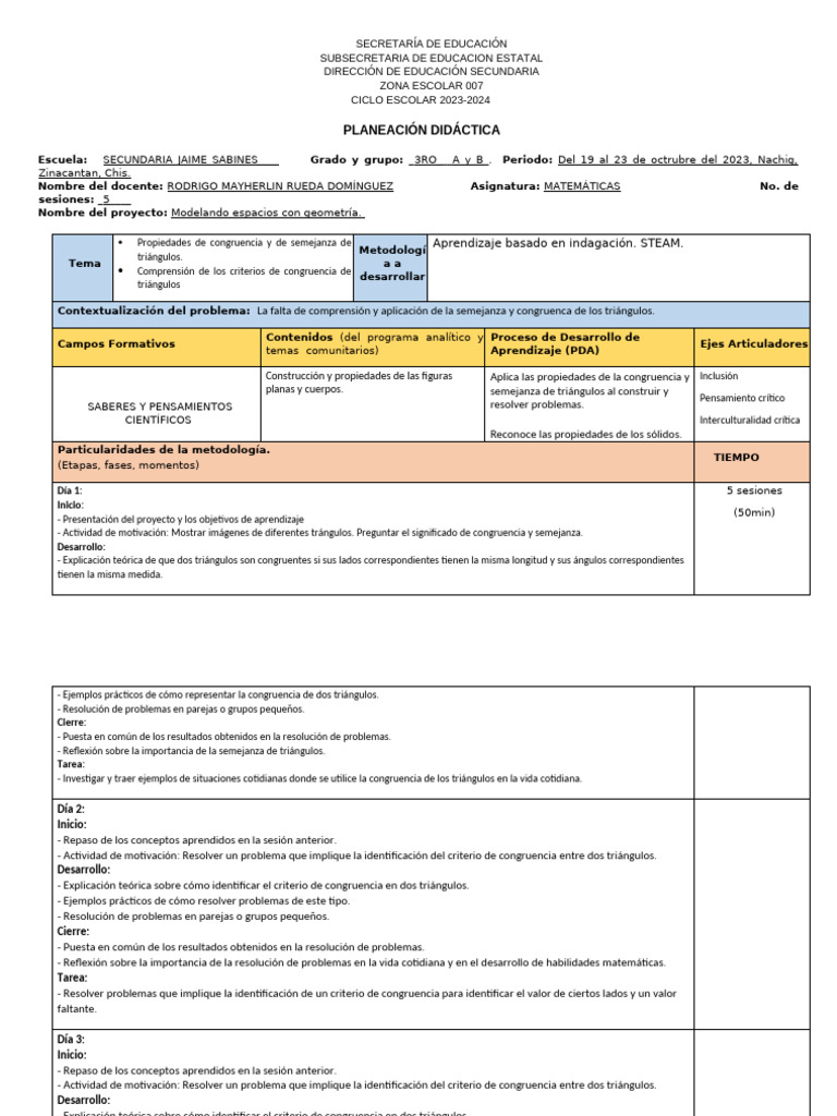 Plan 3ro Secu. Oct3 | PDF | Cognición | Aprendizaje