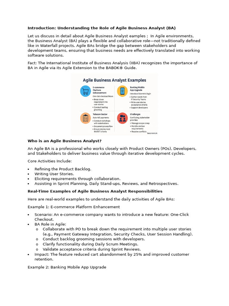 Agile Business Analyst Examples - Real-Time Scenarios and Best Practices | PDF | Agile Software ...