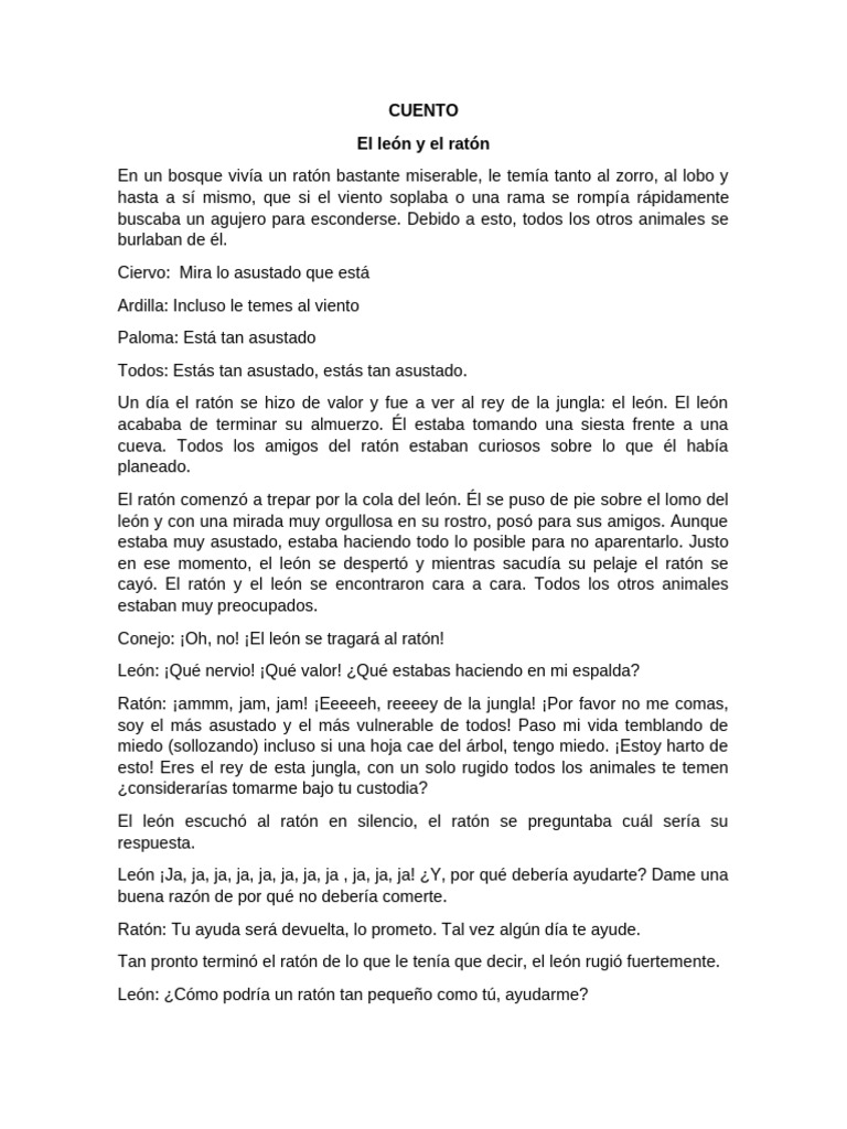 El león y el ratón: un cuento de valor | PDF