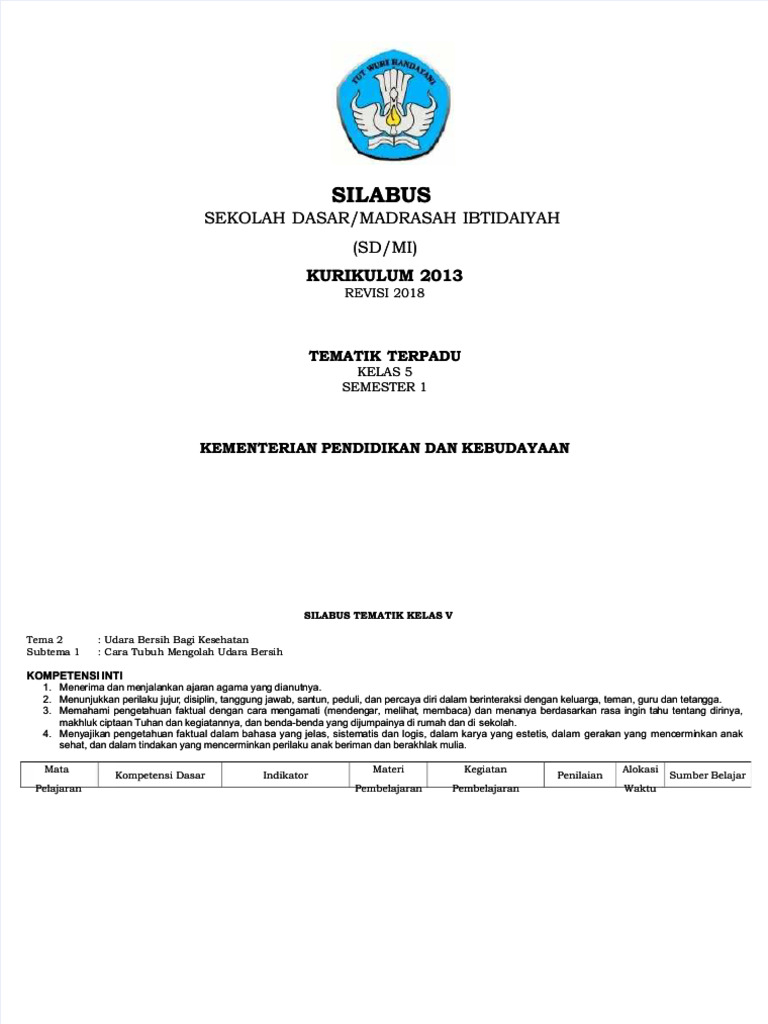 PDF Silabus Kelas 5 Tema 2 Datadikdasmencom Compress | PDF