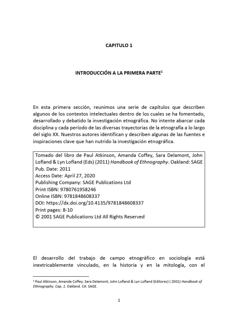 Cap 1 Introduccion. Primera Parte | PDF | Etnografía | Antropología