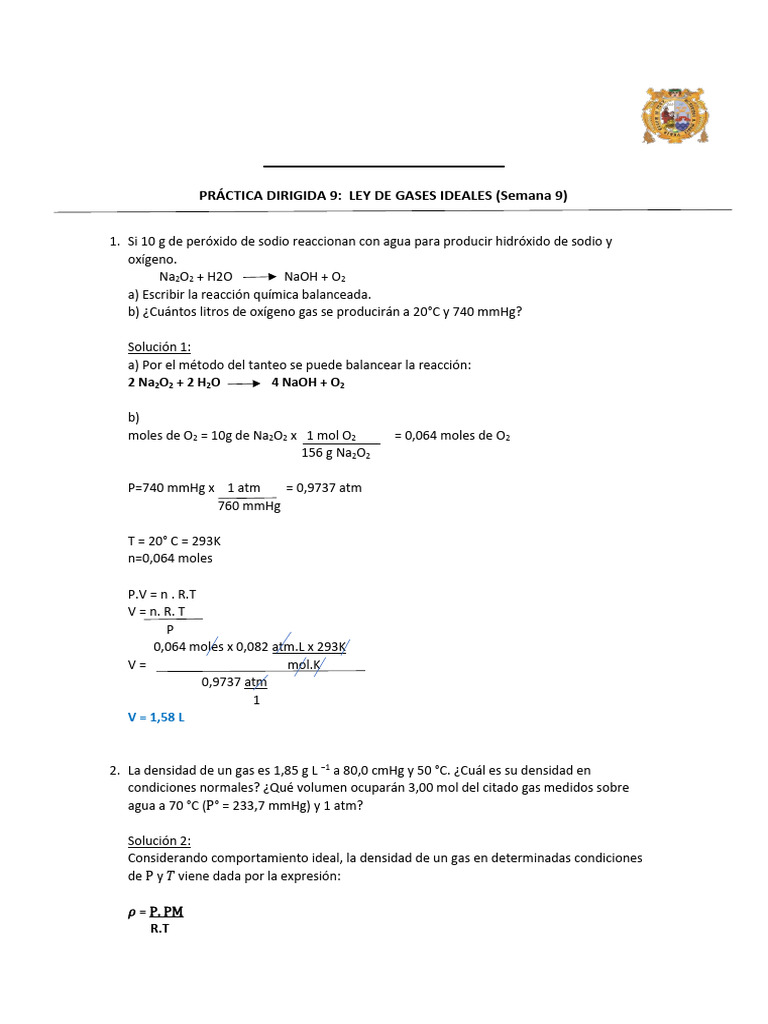 Pd9- Ley de Gases Ideales (1) (3) | PDF | Gases | Hidróxido de sodio