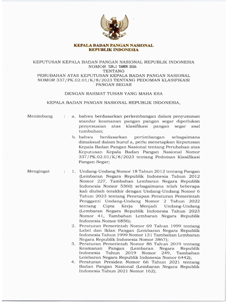 Klasifikasi Pangan Segar Indonesia | PDF