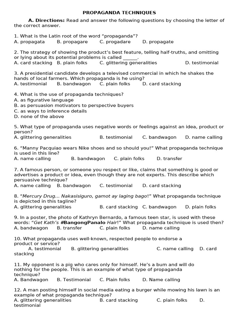 Propaganda Techniques Worksheet | PDF | Propaganda | Chess