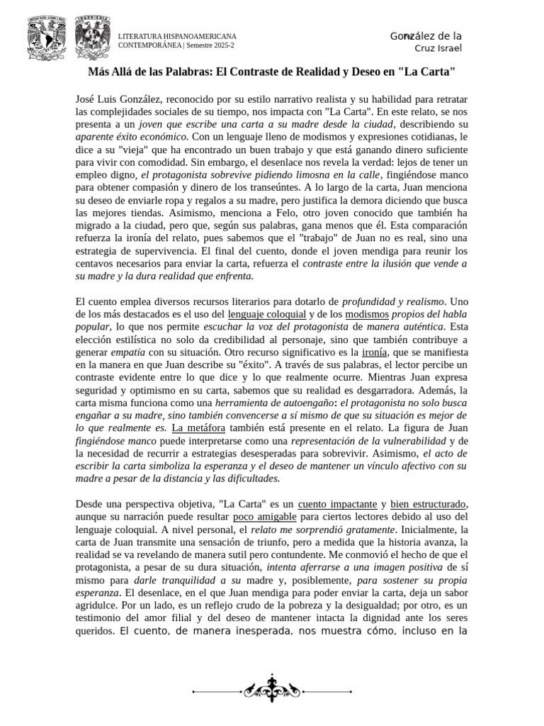 Análisis de La Carta de José Luis González | PDF | Cuentos