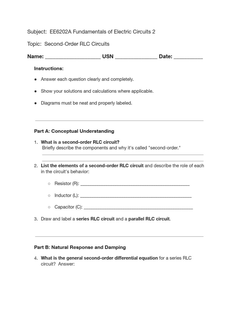 Worksheet on 2nd Order RLC Circuit - Activity 1 Midterm.docx | PDF