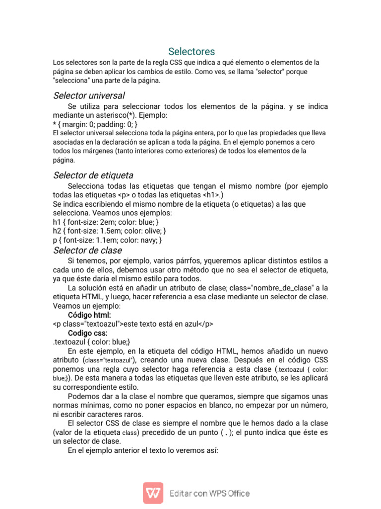 Introducción a Selectores CSS | PDF | HTML