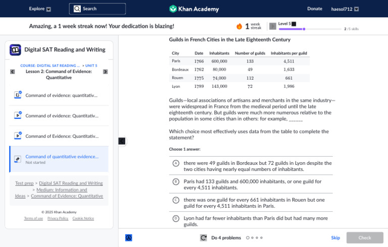 Command of Quantitative Evidence Medium (Practice) Khan Academy | PDF ...