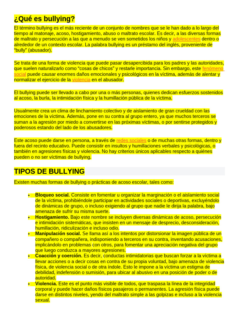 Entendiendo el bullying escolar: causas y tipos | PDF | Violencia ...