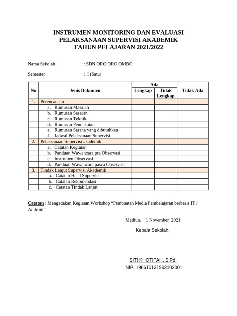 Instrumen Monitoring Dan Evaluasi | PDF