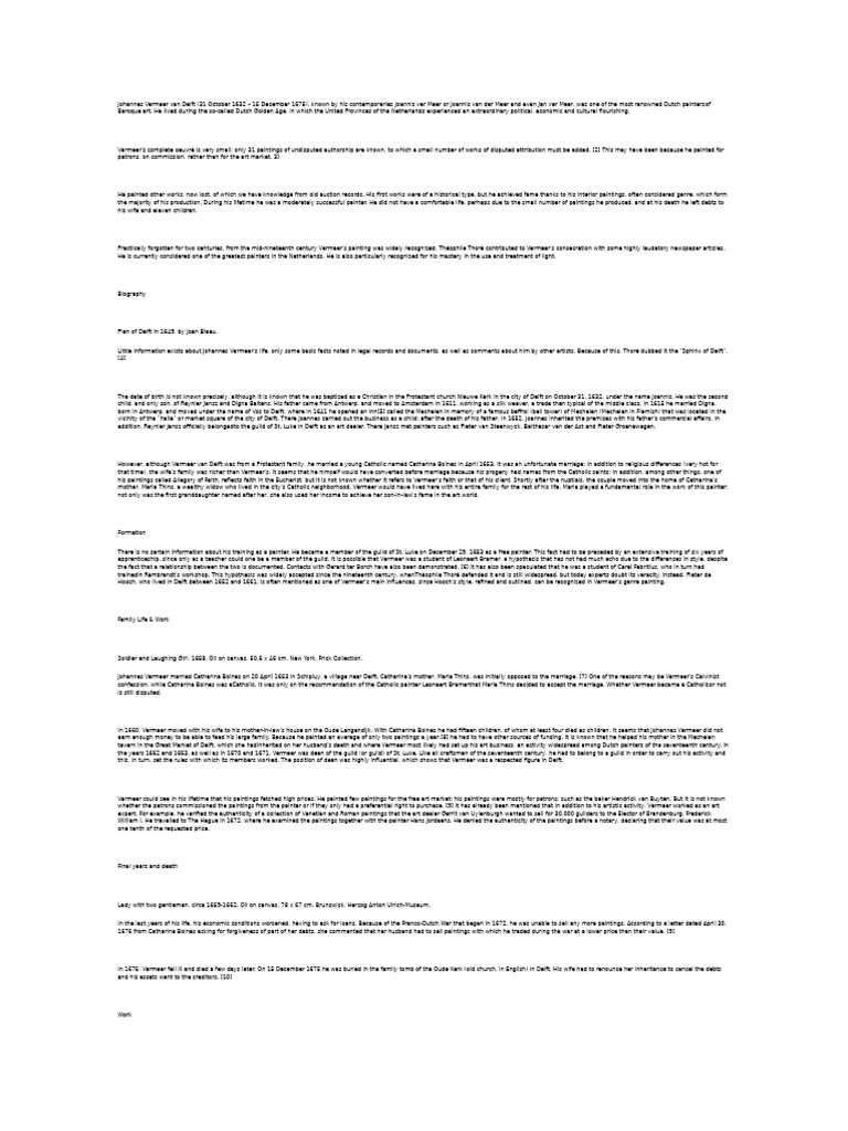 Johans Vermeer Biografia 2 | PDF | Paintings