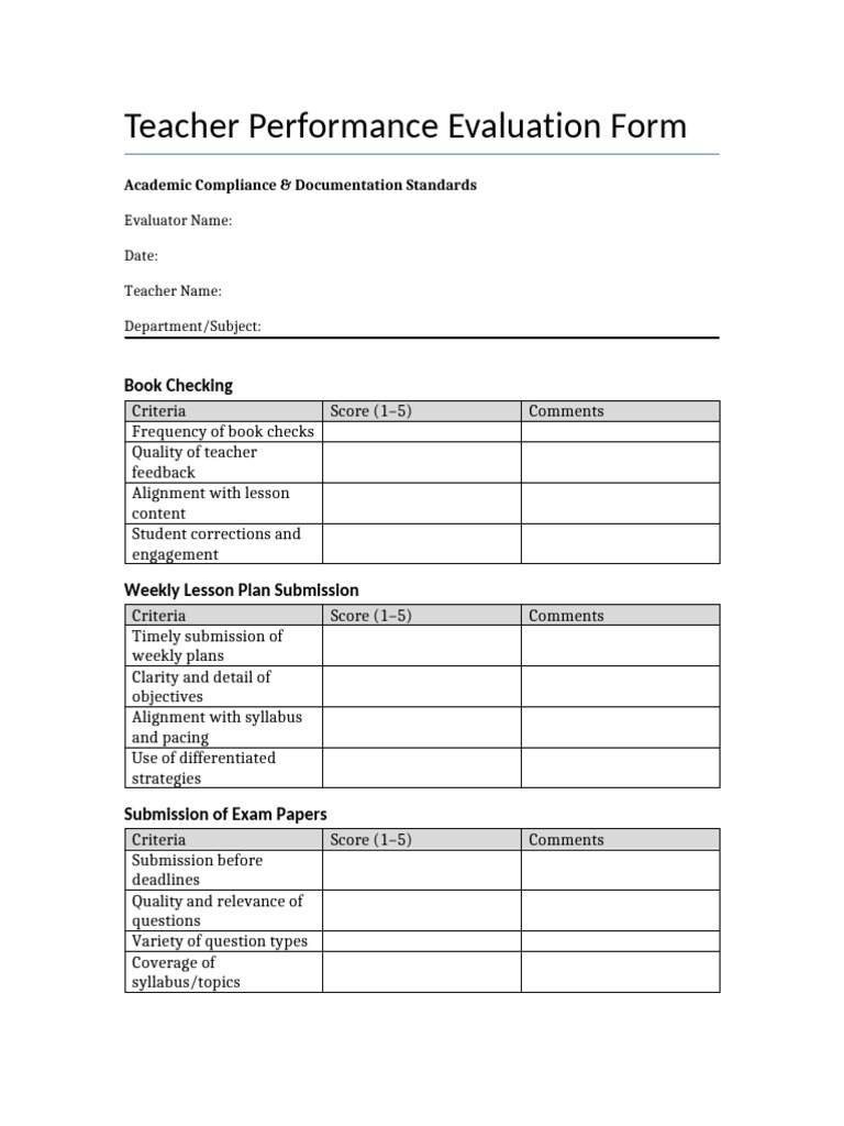 Teacher Performance Evaluation Form | PDF | Lesson Plan | Teachers