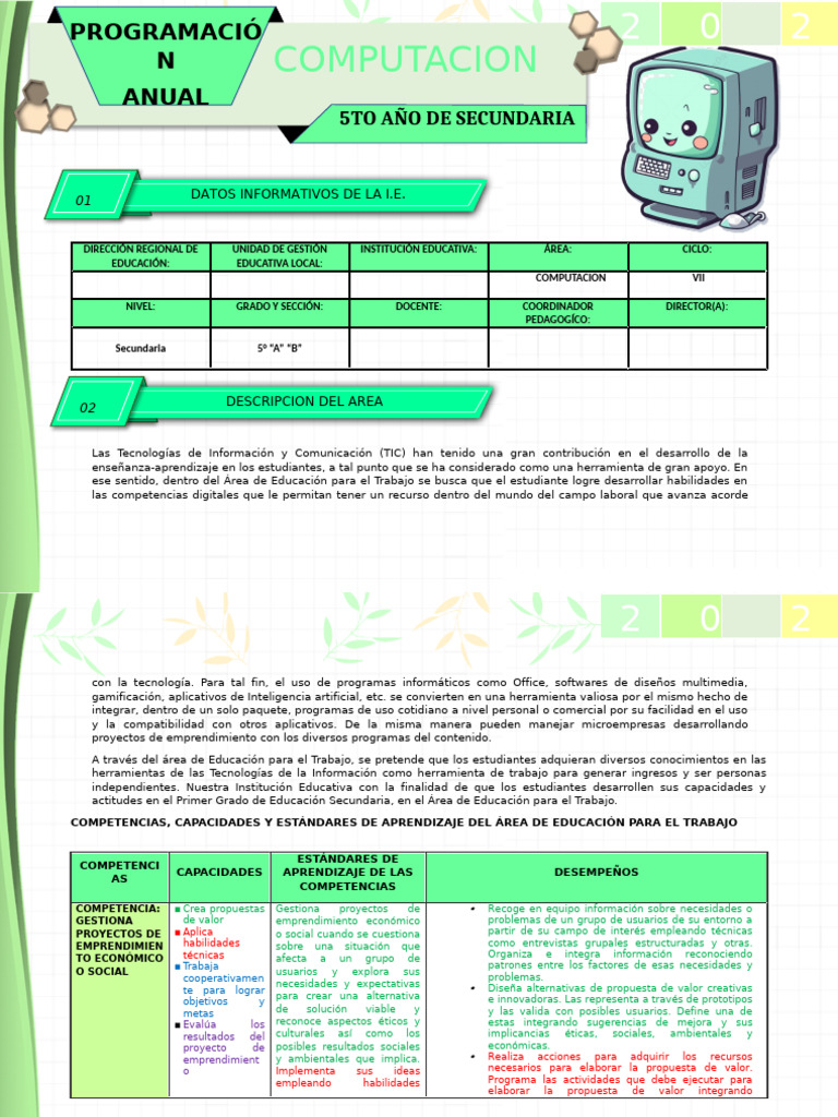 Programación Anual 5º Ept Computacion 2025 | PDF | Evaluación | Scratch (lenguaje de programación)