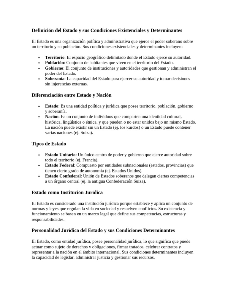 Definición Del Estado y Sus Condiciones Existenciales y Determinantes ...