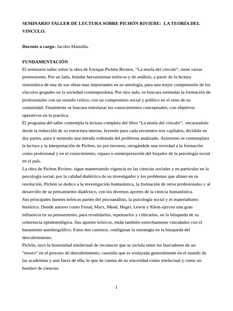 Programa Teoria Del Vinculo | PDF | Sicología | Pensamiento