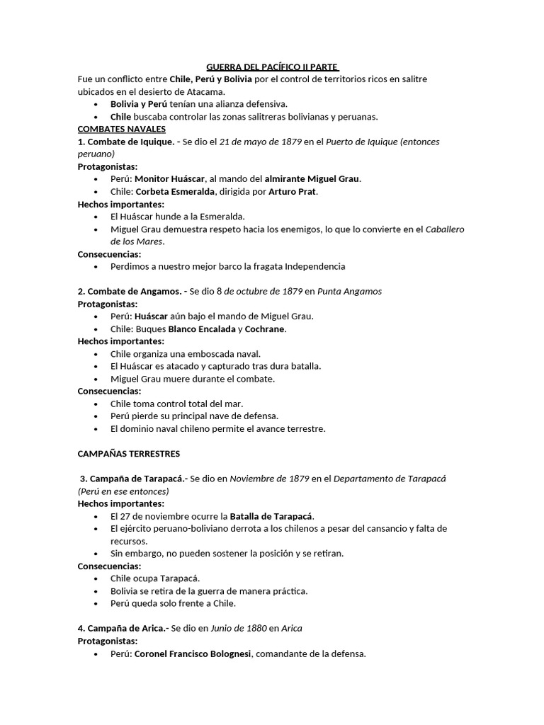 Guerra Del Pacífico Ii Parte | PDF | Conflictos del segundo milenio ...