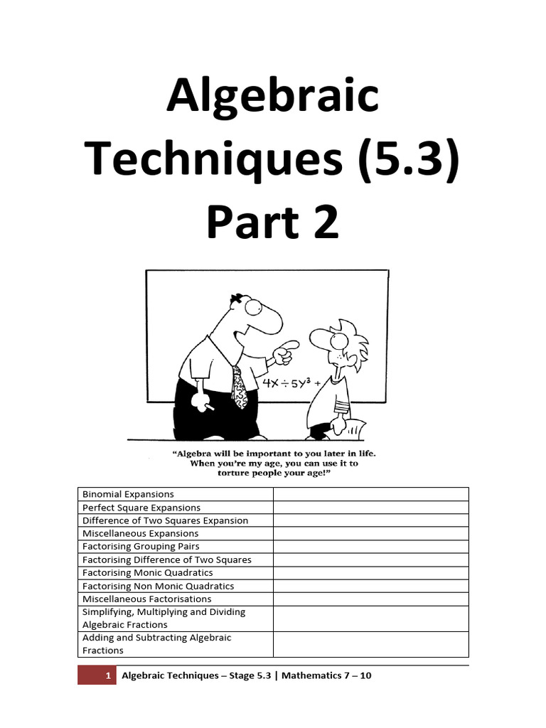 Algebraic Techniques 5.3 Booklet 2 | PDF | Factorization | Numbers