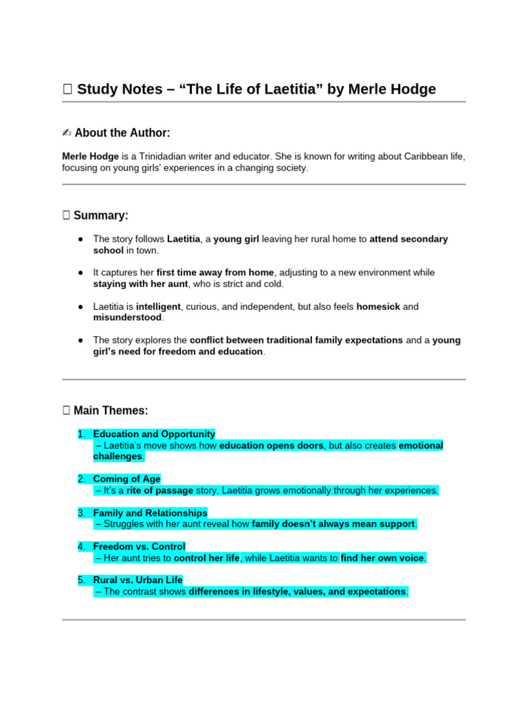 Study Guide for "The Life of Laetitia" | PDF | Loneliness | Psychology
