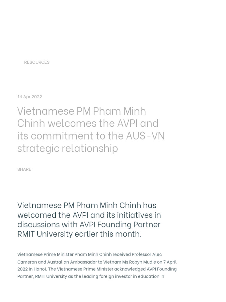 Vietnamese PM Pham Minh Chinh Welcomes The AVPI and Its Commitment To ...