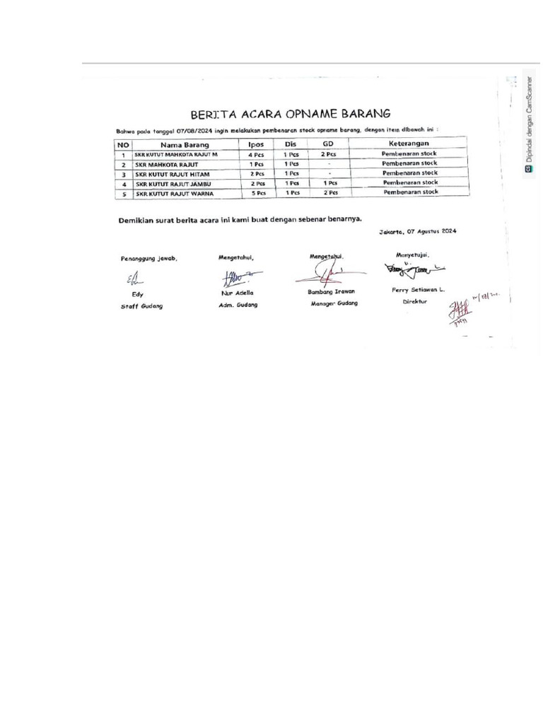 03 Agust 24 Ba Opname Barang | PDF