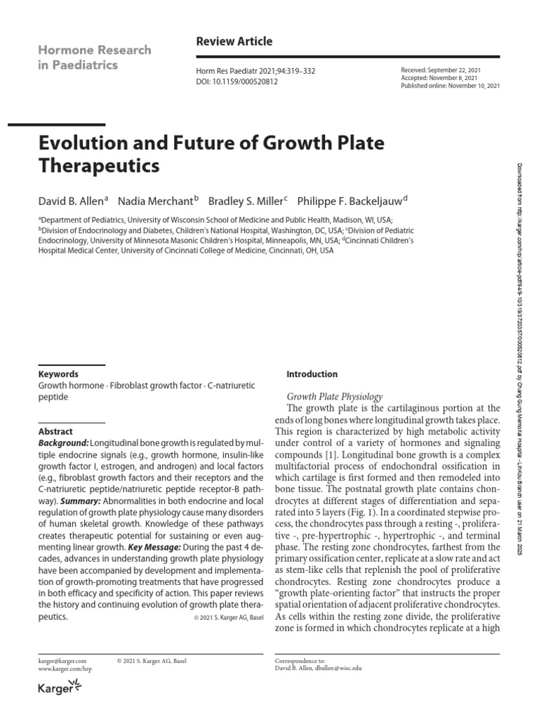 2021 Evolution and Future of Growth Plate Therapeutics - Horm Res Pediatrics | PDF | Growth ...