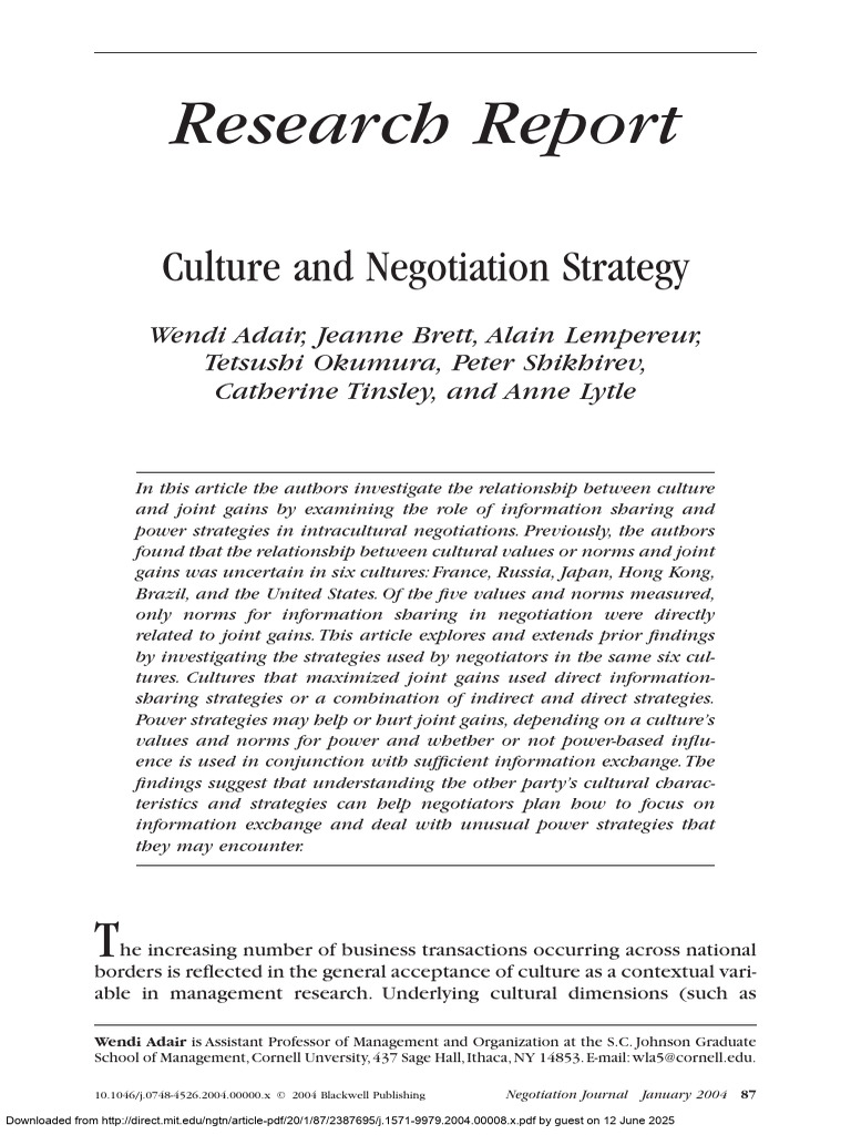Culture and Negotiation Strategy | PDF | Negotiation | Communication
