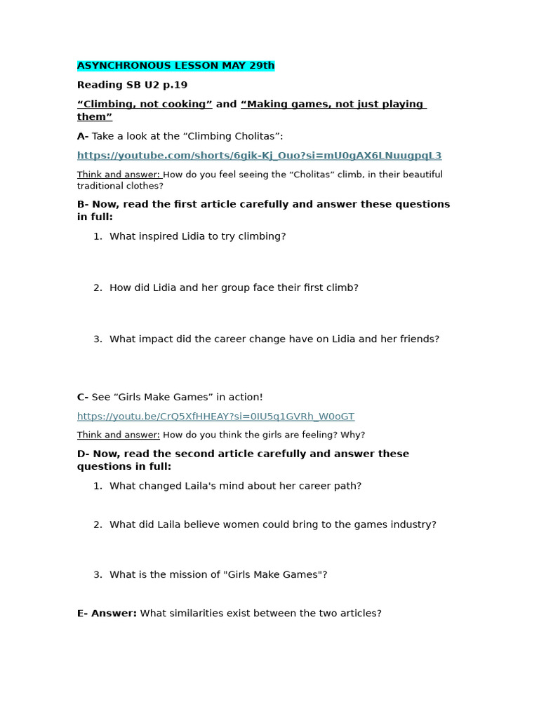 Asynchronous Lesson May 29th | PDF