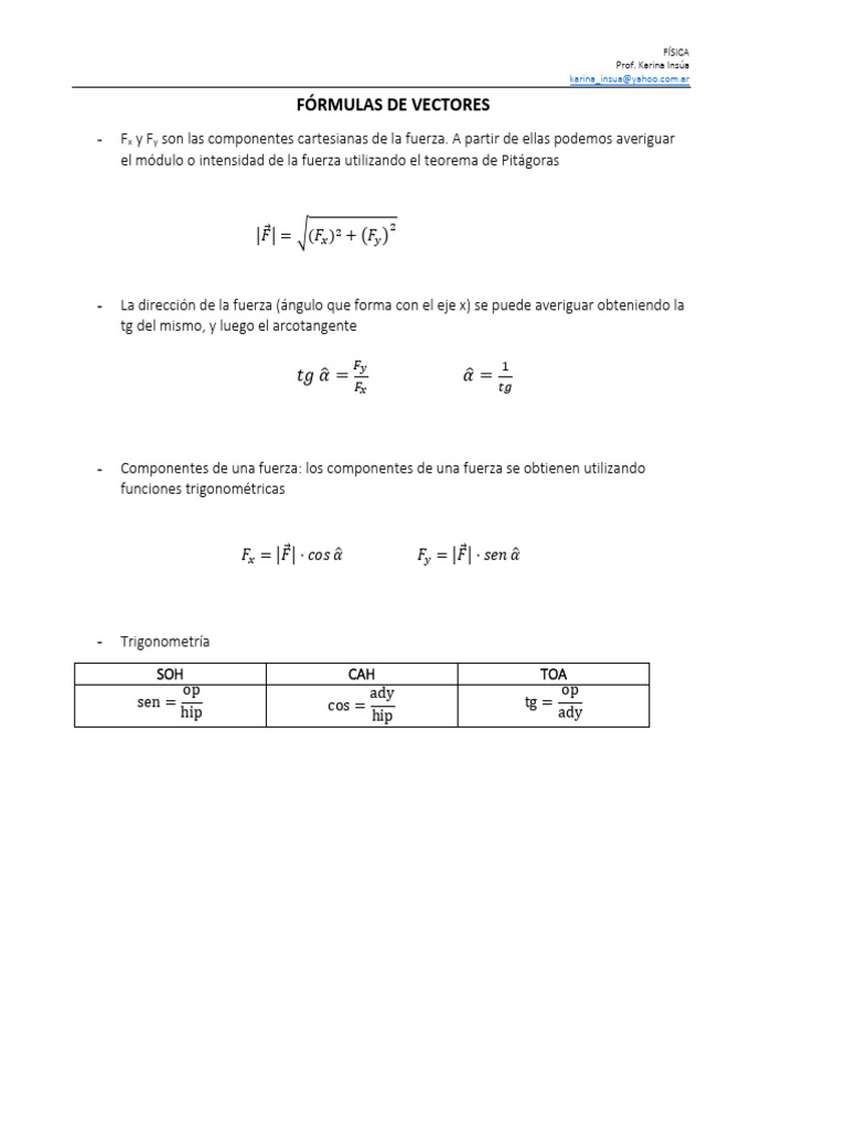 Fórmulas Vectores | PDF