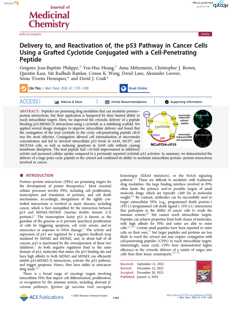 Delivery To, and Reactivation Of, The p53 Pathway in Cancer Cells Using ...