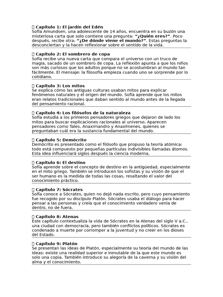 El Mundo de Sosia Resumen de Capitulos | PDF | Platón | Immanuel Kant