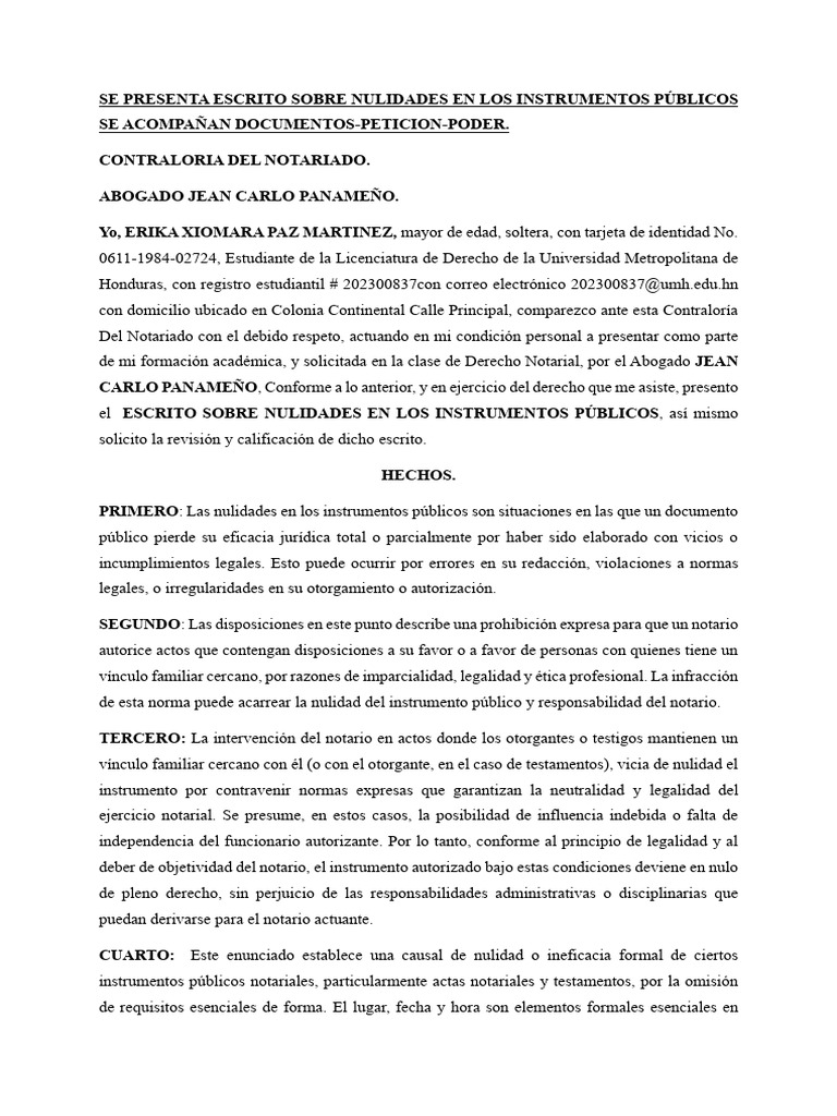 Se Presenta Escrito Sobre Nulidades en Los Instrumentos Públicos Se Acompañan Documentos | PDF ...