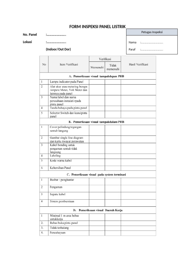 Form Inspeksi Panel Listrik | PDF