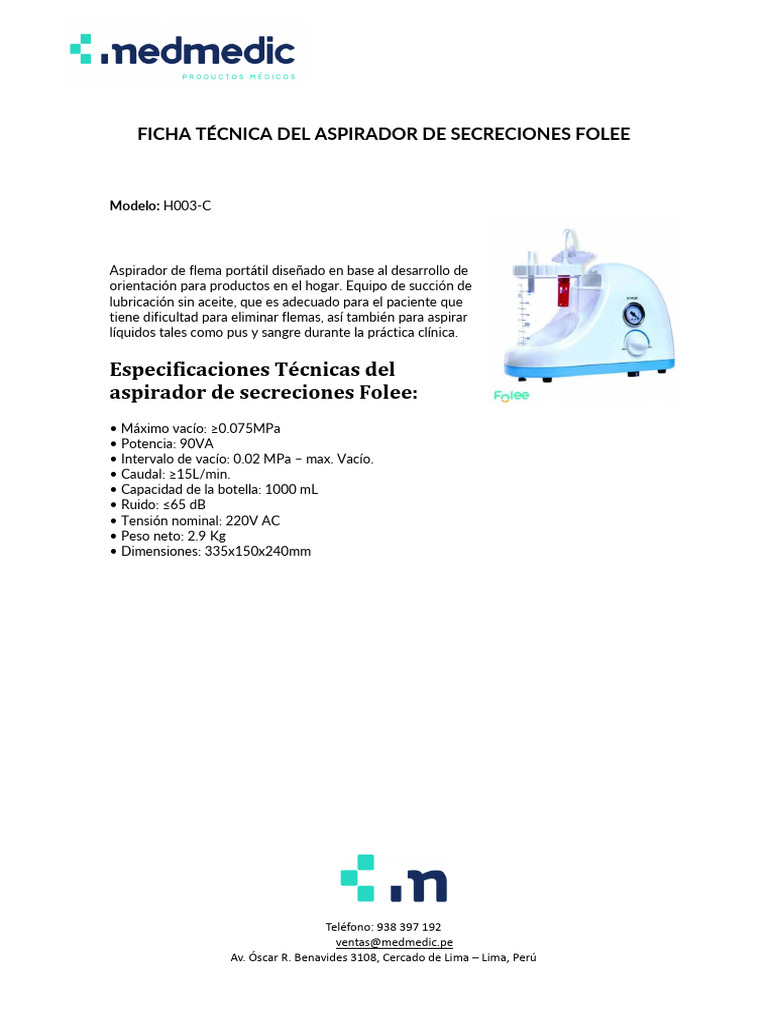 Aspirador de Secreciones Folee H003-C | PDF