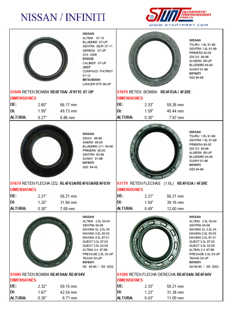 Catalogo Retenes Sin Empaque STUNT Ver. 18.1 | PDF | Industries | Chevrolet