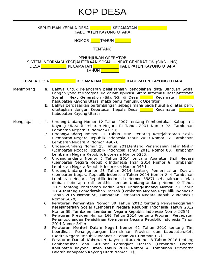 Contoh SK SIKS-NG Desa | PDF