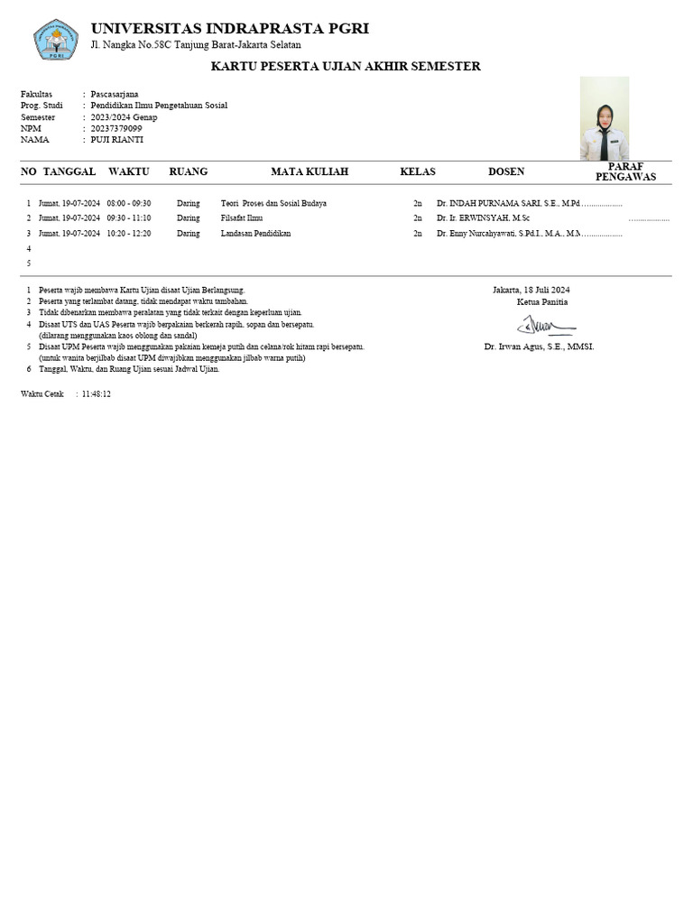 Cetak Kartu - Ujian 20237379099 | PDF