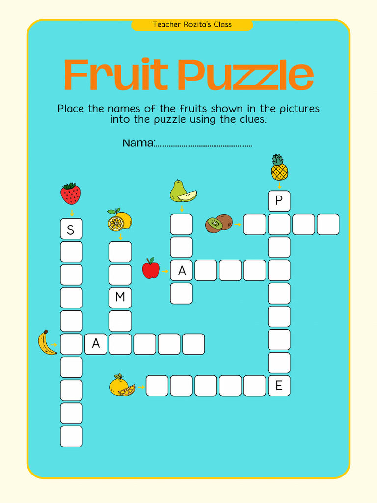 Fruit Puzzle Worksheet in Orange and White Simple Style | PDF