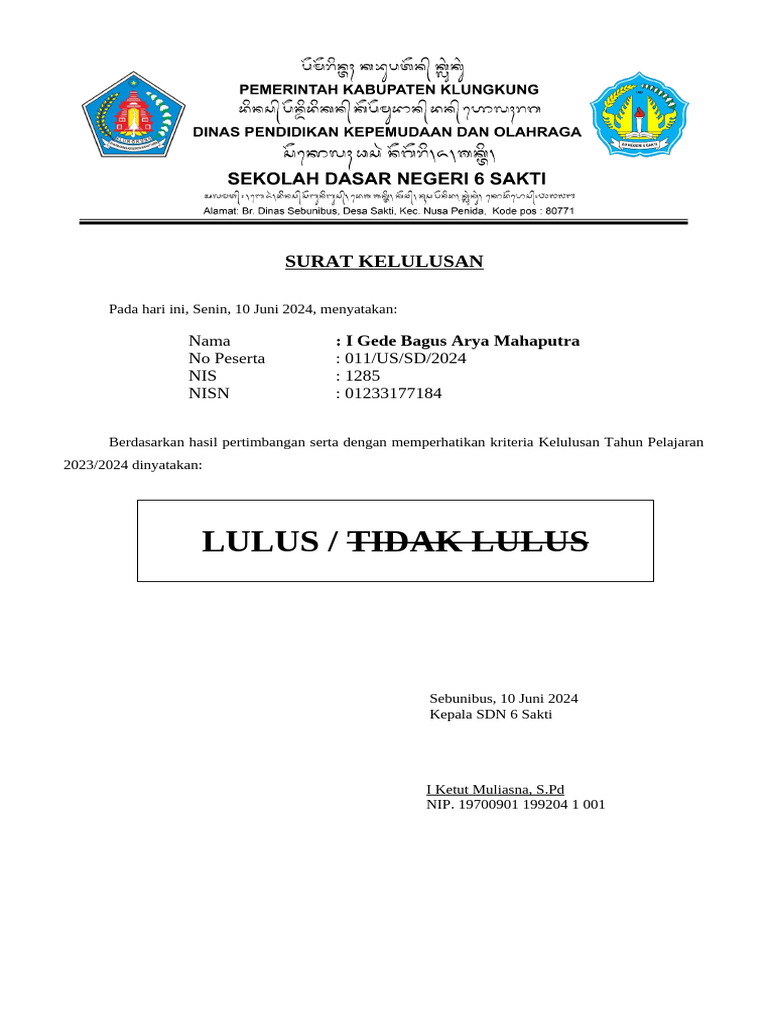 Surat Kelulusan | PDF