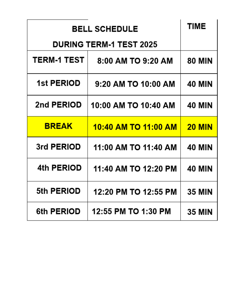 Test - Bell Schedule | PDF