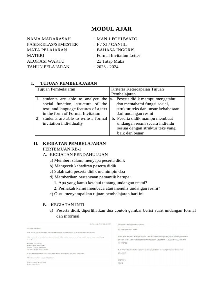 Modul Ajar Formal Invitation | PDF