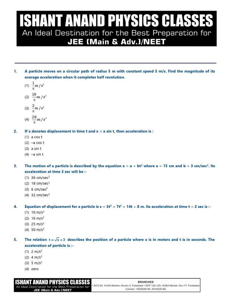 Motion in Straight Line Check Post-4 | PDF | Acceleration | Velocity