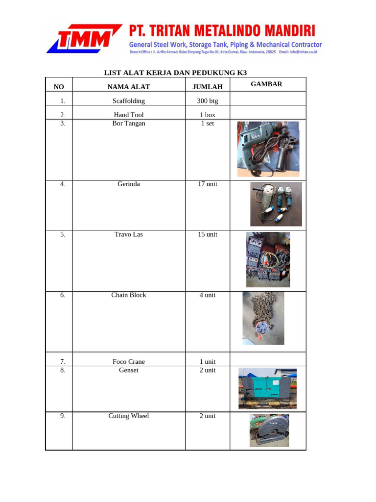 23.contoh Form List Peralatan | PDF