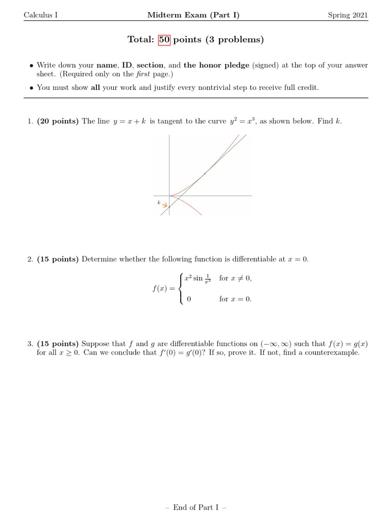 UNIST Calculus Midterm | PDF