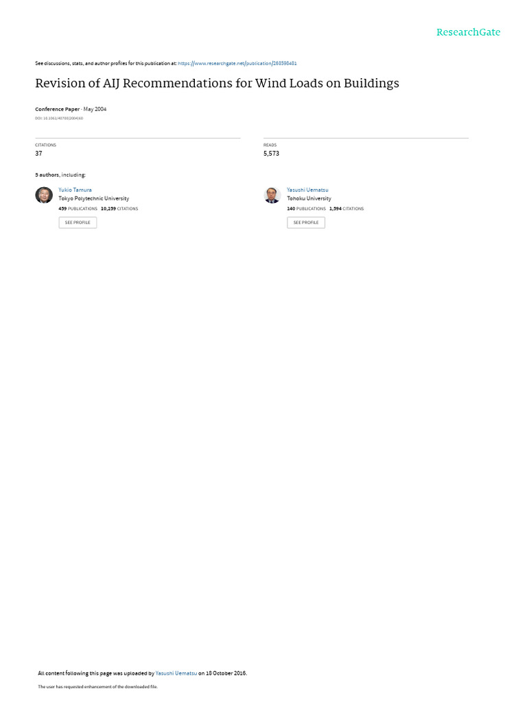 Revision of AIJ Recommendations For Wind Loads On Buildings: Conference Paper | PDF