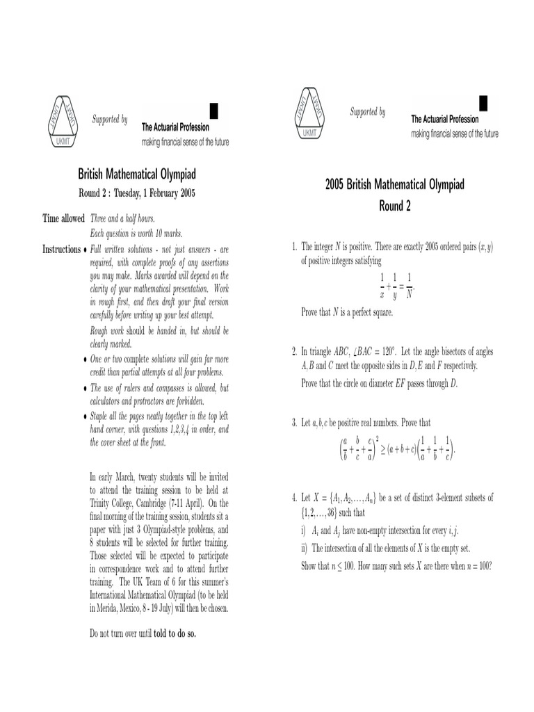 BMO Round 2 Solutions - 2005 | PDF | Mathematics | Mathematical Concepts