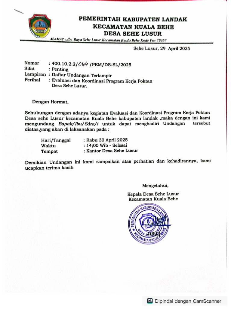 Undangan Desa Sehe Lusur | PDF