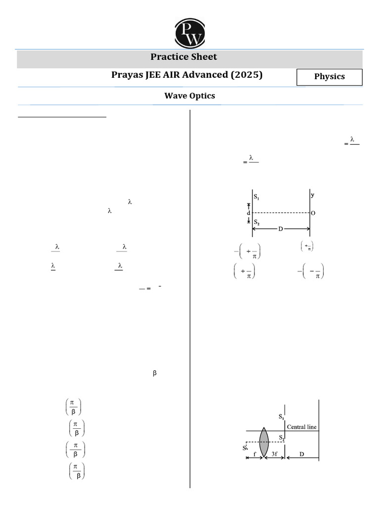 Wave Optics - Practice Sheet (Classwork) - Prayas JEE AIR Advanced ...