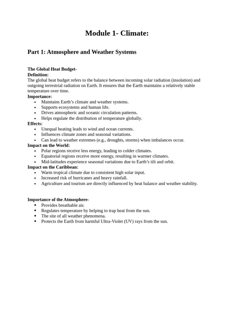 My CAPE Geography UNIT 2 Module 1 Notes - Part 1 - Climate | PDF ...