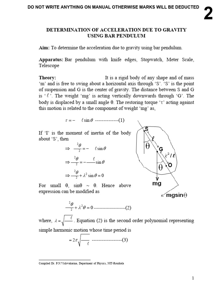 2 Bar Pendulum | PDF | Pendulum | Applied And Interdisciplinary Physics