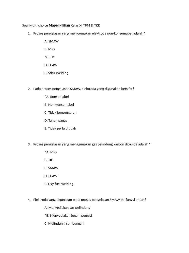 Soal SAS Mapel Pilihan Kelas XI TPM & TKR Semeter Genap 2025 | PDF